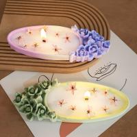 China Dropped Rose Blossoms Tray Dish Ornament Elliptical Aromatherapy Gypsum Candle Container Silicone Mold for sale