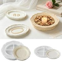 China DIY European Retro Relief Lace Circular Oval Aromatherapy Gypsum Storage Tray Silicone Mold for sale