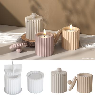 China European-style Cylindrical Gear Storage Jar Silicone Mold DIY Scented Candle Gypsum Cup Resin Drip Mold for sale