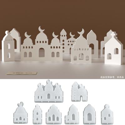 China Aromatherapy Gypsum Easter Castle House Decoration Silicone Mold Holiday Gift Dropper Candle Mold for sale