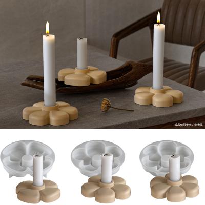 China Ins Minimalist Style Four Petal Five Petal Six Petal Flower Candle Holder Ornament Gypsum Candle Base Silicone Mold for sale