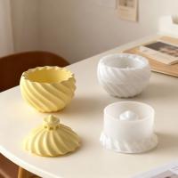 China DIY Aromatherapy Gypsum Resin Rotating Stripe Bell Storage Can Candle Cup Ornament Silicone Mold for sale