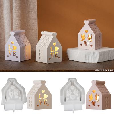 China DIY Aromatherapy Gypsum LOVE Peace Dove Hollow House Small Night Light Candlestick Ornament Silicone Mold for sale