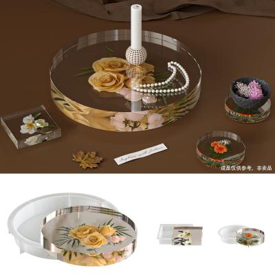 China Crystal Dropper Resin Circular Tray River Desktop Small Circular Square Coaster Silicone Mold for sale