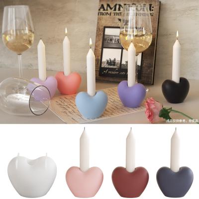 China DIY Aromatherapy Candle Stand Base Decoration Grinding Tool 3D Three Dimensional Love Gypsum Candlestick Silicone Mold for sale