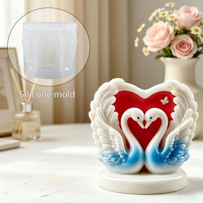 China Ins Romantic Love Couple Swan Candle Mold Wedding Accessories Pendant Gypsum Silicone Mold for sale