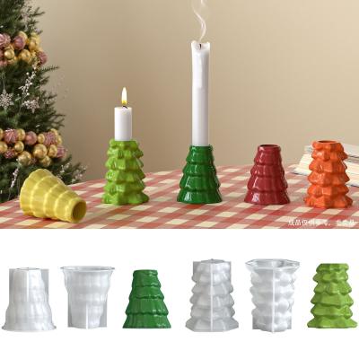 China DIY Aromatherapy Gypsum Cement Resin Christmas Tree Candlestick Ornament Candle Base Jewelry Silicone Mold for sale