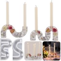 China DIY Crystal Dropping Resin Gypsum Candlestick Semi Three Dimensional SM Arched Candleholder Base Silicone Mold for sale