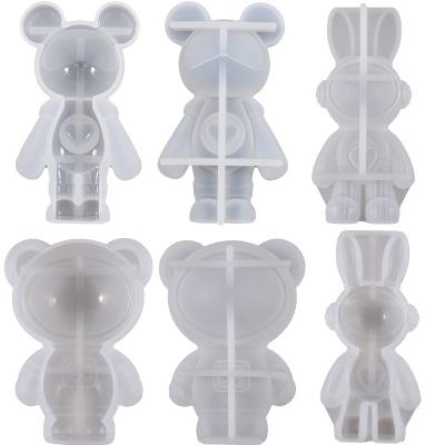 China DIY Drop Glue Space Rabbit Astronaut Bear Silicone Mold Cartoon Gypsum Candle Keychain Grinder for sale