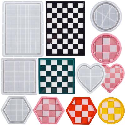 China DIY Dropper Glue Rectangular Heart-shaped Hexagonal Circular Chessboard Grid Dish Tray Gypsum Silicone Mold for sale