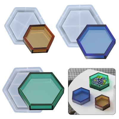 China DIY Crystal Resin Tray Storage Box Mold Hexagonal Tray Hexagon Storage Box Silicone Mold for sale