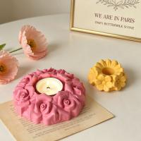 China Rose Flower Ring Candlestick Silicone Mold Aromatherapy Candle Gypsum Ornament DIY Valentine's Day Decoration Mold for sale