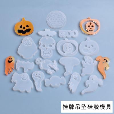 China Halloween Hanging Pendant Dropper Mold Skull Pumpkin Ghost Spider Witch Owl Silicone Grinder for sale