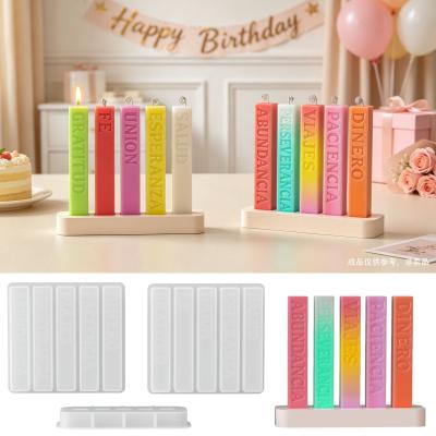China Spanish Blessing Words Long Candle Silicone Mold DIY Aromatherapy Candle Gypsum Decoration Mold for sale