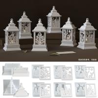 China DIY Aromatherapy Gypsum Hollowed Christmas Element Sticker Castle House Atmosphere Lamp Candle Stand Silicone Mold for sale