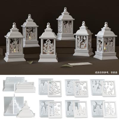China DIY Aromatherapy Gypsum Hollowed Christmas Element Sticker Castle House Atmosphere Lamp Candle Stand Silicone Mold for sale