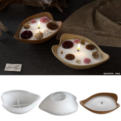 China Aromatherapy gypsum cement storage tray silicone mold DIY leaf candle bowl candle cup gypsum mold for sale