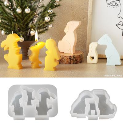 China DIY Resin Plaster Dog Family Easter Three Rabbits Candle Ornament Silicone Mold for sale