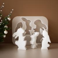 China DIY Resin Plaster Dog Family Easter Three Rabbits Candle Ornament Silicone Mold for sale