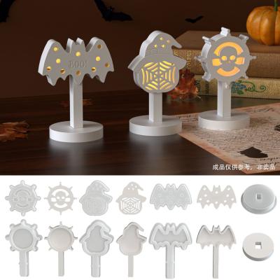 China Halloween Bat Spider Hat Skeleton Hollow Easter Egg Lamp Silhouette Ornament Lamp Holder Gypsum Silicone Mold for sale