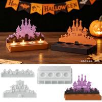 China DIY Aromatherapy Gypsum Halloween Castle Ghost Pumpkin Ghost Hand Insertion Board Candlestick Base Silicone Mold for sale
