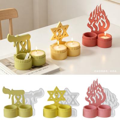 China Aromatherapy Gypsum Hexagonal Star Letter Symbol Flame Two In One Double Cup Candle Cup Candle Holder Silicone Mold for sale
