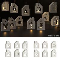 China Easter Silicone Mold DIY Six Grid Hollow Christmas House Candle Holder Decoration Hanging Gypsum Mold for sale