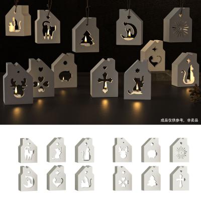 China Easter Silicone Mold DIY Six Grid Hollow Christmas House Candle Holder Decoration Hanging Gypsum Mold for sale