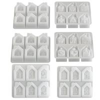 China Easter Silicone Mold DIY Six Grid Hollow Christmas House Candle Holder Decoration Hanging Gypsum Mold for sale