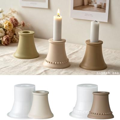 China Ins Wind Pearl Edge Candlestick Silicone Mold DIY Aromatherapy Gypsum Cone Candle Base Dropping Mold for sale