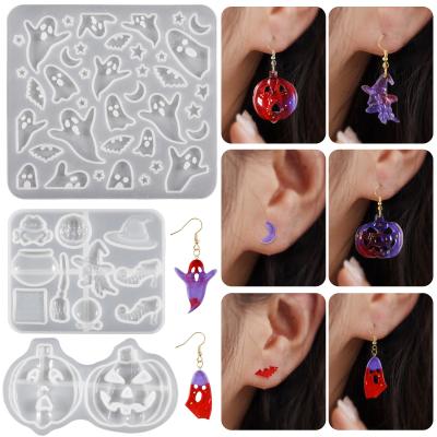 China DIY Dropper Glue Halloween Ghost Festival Full Page Ghost Pumpkin Witch Broom Earring Pendant Silicone Mold for sale
