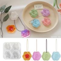China DIY Drip Glue Four Grid Camellia Rose Candle Aromatherapy Gypsum Pendant Keychain Silicone Mold for sale