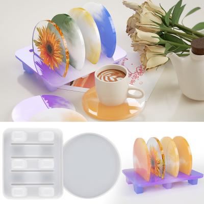 China DIY Crystal Drip Glue Gypsum Cup Mat Bracket Grinding Round Cup Mat Storage Tray Set Silicone Mold for sale