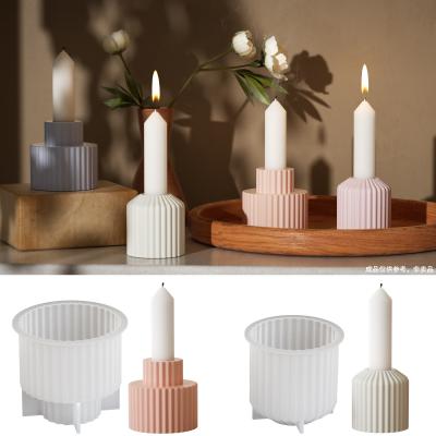 China Circular Striped Candle Holder Silicone Mold DIY Aromatherapy Gypsum Candle Base Dropper Mold for sale