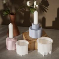China Circular Striped Candle Holder Silicone Mold DIY Aromatherapy Gypsum Candle Base Dropper Mold for sale