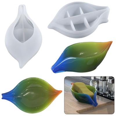 China DIY Crystal Dropping Gel Soap Drain Box Mold Drain Leaf Soap Storage Box Silicone Mold for sale
