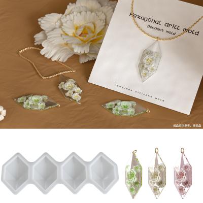 China DIY Four Connected Hexagonal Diamond Gemstone Patch Pendant Earrings Pendant Mirror Drip Silicone Mold for sale