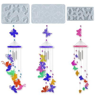 China Crystal Dropper DIY Resin Butterfly Pendant Mold Butterfly Necklace Hanging Wind Chime Brooch Silicone Mold for sale