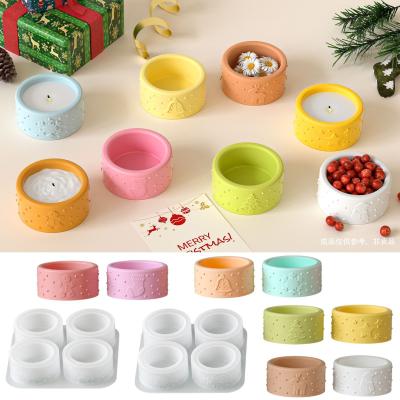 China Ins Style Christmas Relief Four Grid Circular Candle Cup Mold For Holiday Decoration Aromatherapy Gypsum Cup Storage Box Mold for sale