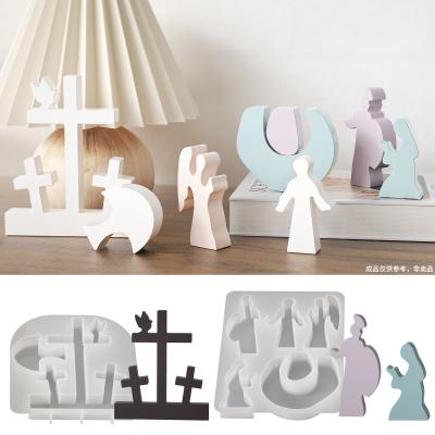China Easter Angel Family Set Up Candle Mold DIY Aromatherapy Gypsum Cross Decoration Silicone Mold for sale