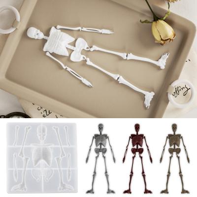 China Halloween Series Skull And Skeleton Body Support Silicone Mold DIY Drip Plaster Ornament Grinder for sale