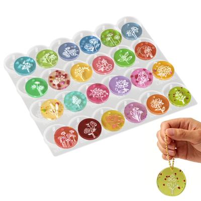 China Plant And Flower Round Pendant Silicone Mold DIY Crystal Dropping Resin Keychain Jewelry Hanging Mold for sale