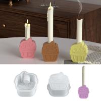 China DIY Aromatherapy Gypsum Cement Paper Cupcake Ice Cream Candlestick Silicone Mold Candle Base Gypsum Mold for sale