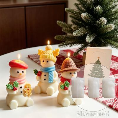 China 3D 3D Christmas Snowman Aromatherapy Candle Silicone Mold DIY Holly Gingerbread Man With Hat Snowman Gypsum Mold for sale