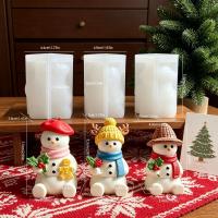 China 3D 3D Christmas Snowman Aromatherapy Candle Silicone Mold DIY Holly Gingerbread Man With Hat Snowman Gypsum Mold for sale
