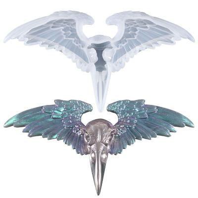 China Dropping Glue DIY Mold Crow Skull Skeleton Gothic Style Pendant Eagle Spreading Wings Ornament Silicone Mold for sale