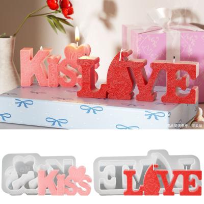 China DIY Crystal Dropping Gel Valentine's Day LOVE English Aromatherapy KISS Gypsum Candle Decoration Silicone Mold for sale