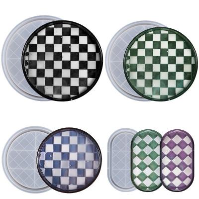 China DIY Dropper Epoxy Resin Gypsum Elliptical Circular Checkerboard Pattern Storage Box Jewelry Silicone Mold for sale