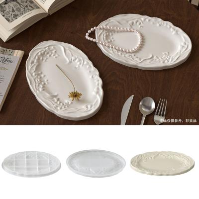 China Ins Style European Style Tray Silicone Mold DIY Aromatherapy Gypsum Oval Dish Ornament Drip Glue Mold for sale