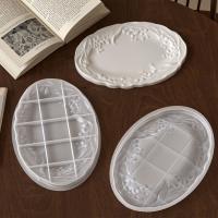 China Ins Style European Style Tray Silicone Mold DIY Aromatherapy Gypsum Oval Dish Ornament Drip Glue Mold for sale